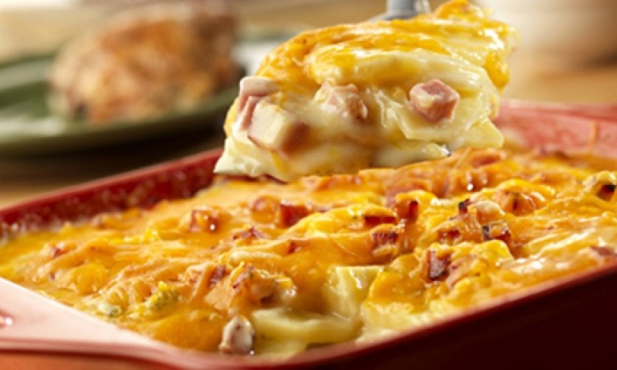 Papas gratinadas con jamón y tocino